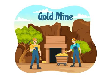 Gold Mine Illustration With Mining Industry Activity For Treasure Pile