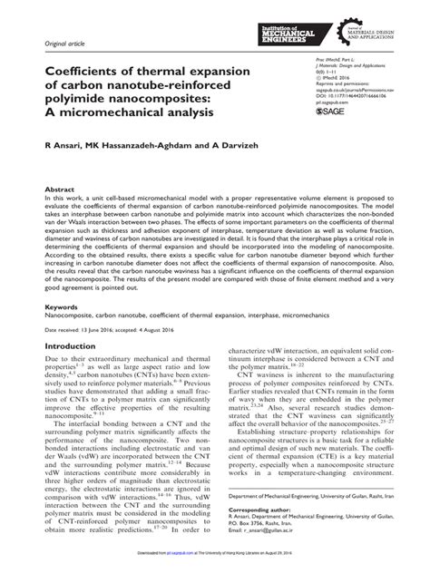 Coefficients Of Thermal Expansion Of Carbon Nanotube Reinforced