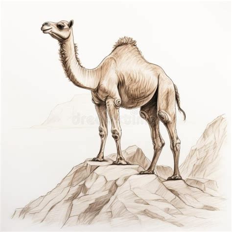 Detailed Pencil Drawing Of A Camel On The Mountains Stock Illustration