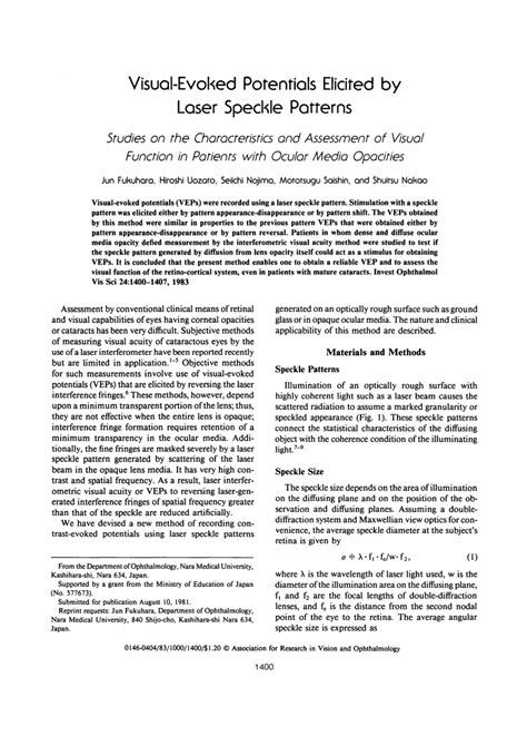 Pdf Visual Evoked Potential Elicited By Laser Speckle Patterns