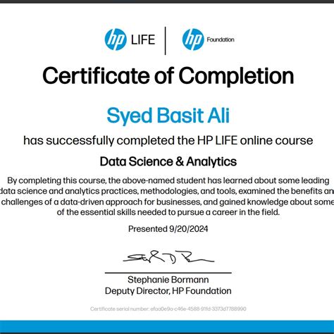 Earned Data Science And Analytics From Hp Life Syed Basit Ali Posted On The Topic Linkedin