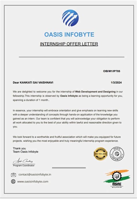 Kankati Saivaishnavi On Linkedin Internship Oasis Web