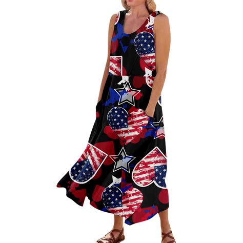 Dbaixid 4th Of July Dress For Women V Neck Plus Size Red White And Blue