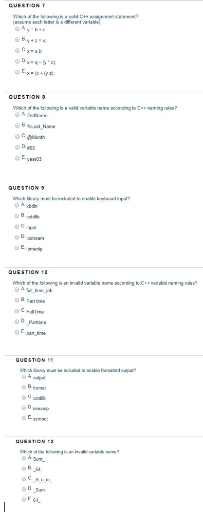 Solved Question 7 Which Of The Following Is A Valid C