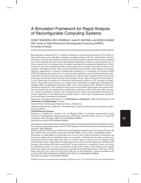 Pdf A Simulation Framework For Rapid Analysis Of Reconfigurable Computing Systems