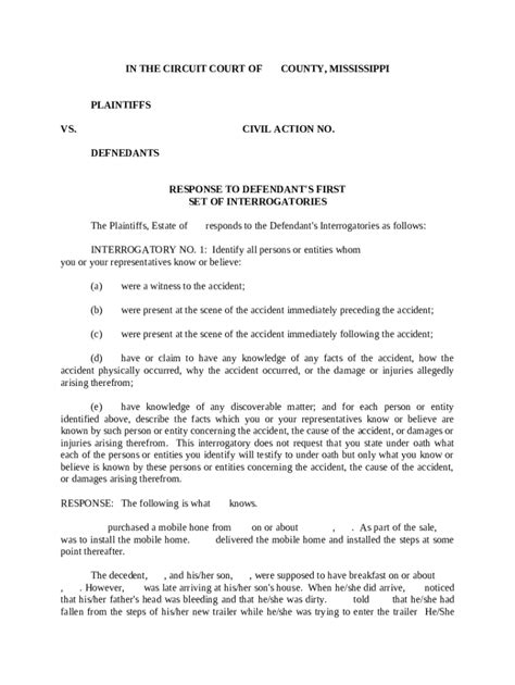Response To Defendants First Set Of Interrogatories Doc Template Pdffiller