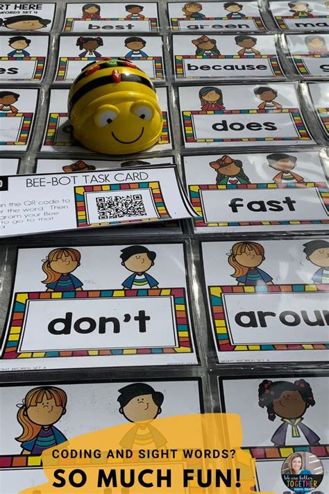 bee bot printables sight words center matching blue bots coding mat
