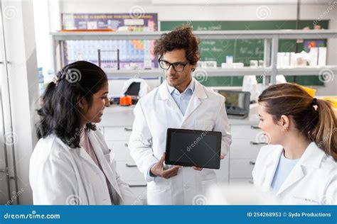 Scientists With Tablet Pc Working In Laboratory Stock Image Image Of Clinical Discovery