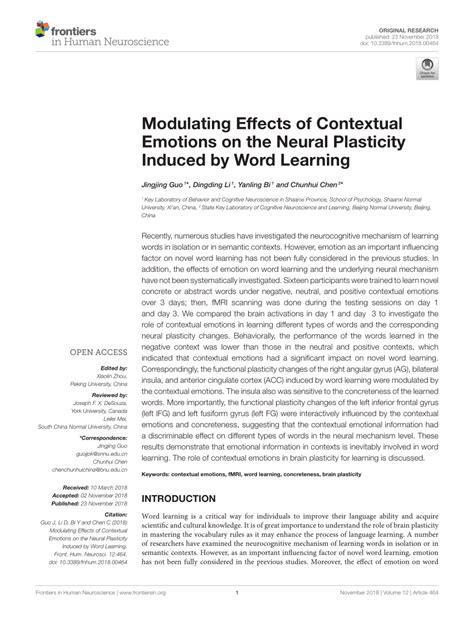 Pdf Modulating Effects Of Contextual Emotions On The Neural