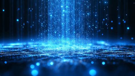 Abstract Digital Data Stream With Glowing Blue Particles And Modern Technological Background