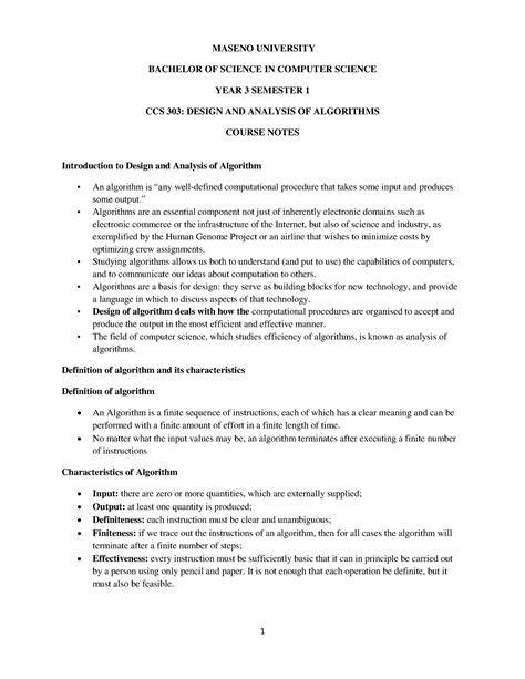 Ccs 303 Design And Analysis Of Algrithm Notes Maseno University Ccs 303 Design And Analysis Of Algrithm Notes Maseno University