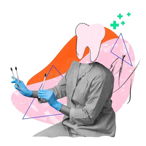 Dentist In Gloves Holding Toothbrushes Surrounded By Abstract Shapes