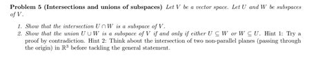 Solved Problem Intersections And Unions Of Subspaces Chegg