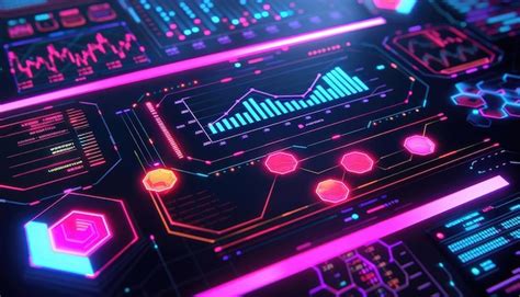 Graphic Of 3d Model Of A Futuristic Financial Dashboard Featuring Neon Data Charts And Glowing