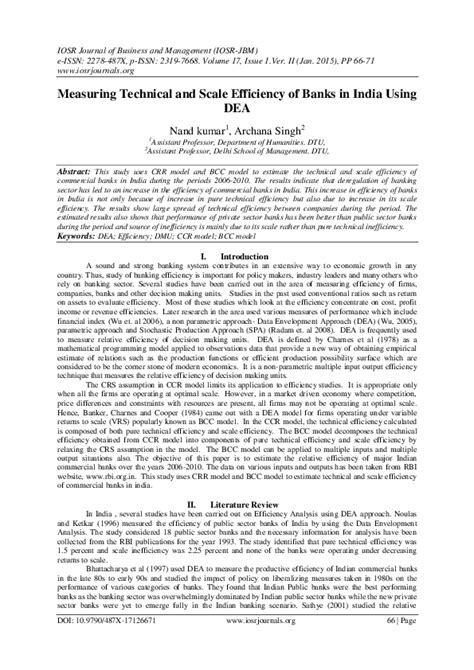 Pdf Measuring Technical And Scale Efficiency Of Banks In India Using Dea