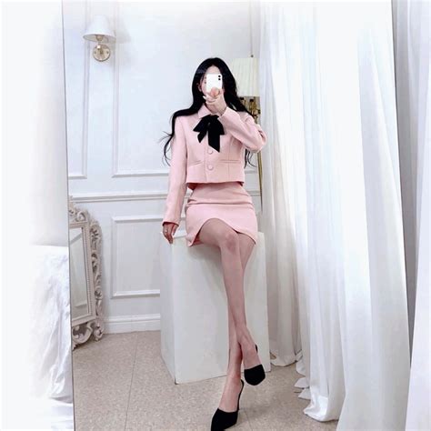 기획고퀄리티 오브 제니 트위드 크롭 자켓 미니 스커트 투피스 세트 High Quality 핑크아이보리 봄 신상 하객룩 모임룩 데이트룩 상견례 원피스 셋업 추천
