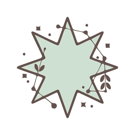 손으로 그린 스타일의 선과 점으로 만든 잎이 있는 별 자연 기하학적 프레임 프리미엄 벡터