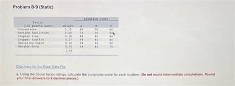 Solved Problem 8 9 Static Click Hece For The Excel Data