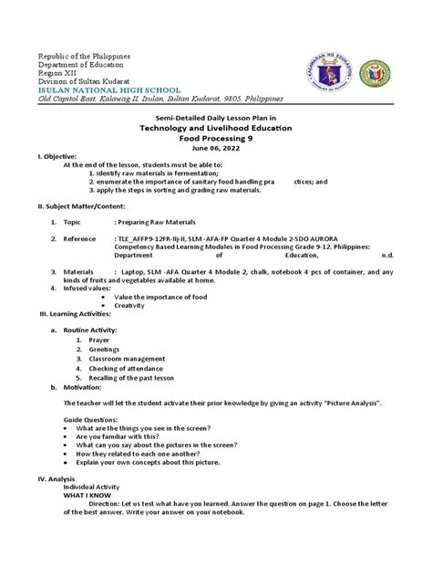 Food Processing Preparing Raw Materials Pdf Vegetables Teachers