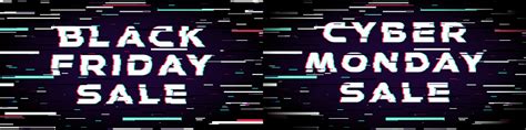 블랙 프라이데이와 사이버 먼데이 세일 배너는 트렌디한 결함 효과를 배경으로 합니다 판매 할인의 개념 온라인 판매 홍보 발표의 벡터 일러스트 Cyber Monday에 대한