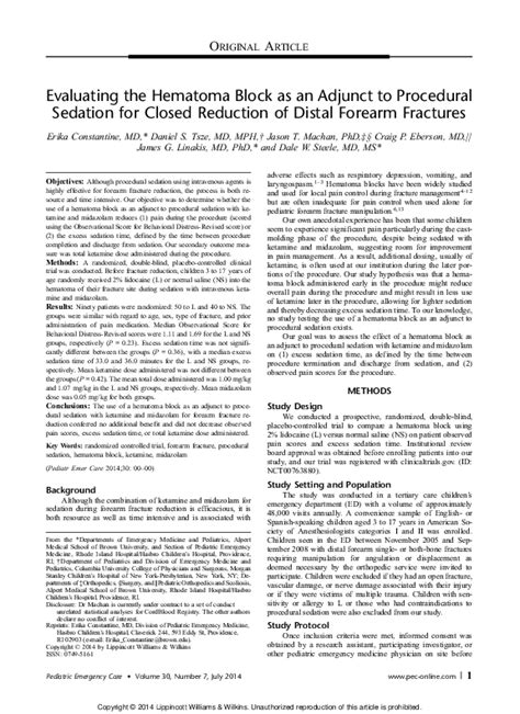 Pdf Evaluating The Hematoma Block As An Adjunct To Procedural Sedation For Closed Reduction Of