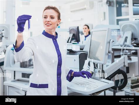 Positive Lab Assistant Working With Pleasure Stock Photo Alamy