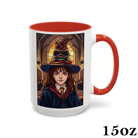 Hermione And Sorting Hat Mug Stained Glass Style Fan Art Magic School