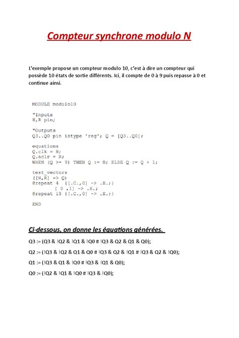 Compteur Synchrone Modulo N Compteur Synchrone Modulo N Lexemple Propose Un Compteur Modulo