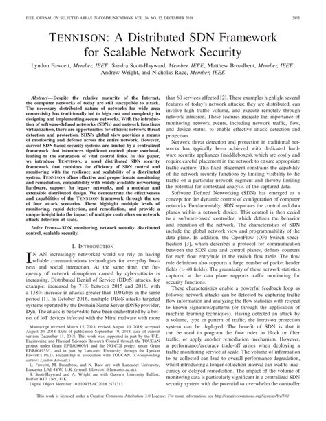 Pdf Tennison A Distributed Sdn Framework For Scalable Network Security