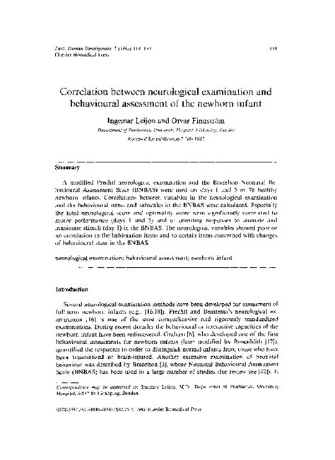 Pdf Correlation Between Neurological Examination And Behavioural