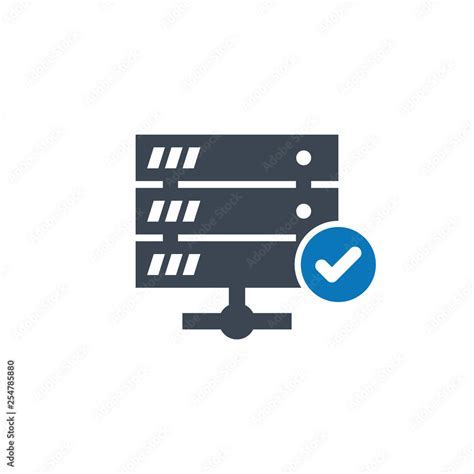 Server Icon With Check Sign Server Icon And Approved Confirm Done Tick Completed Symbol
