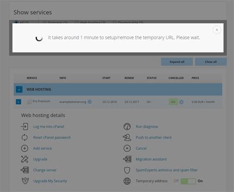 how to activate temporary address for my web hosting pro isp