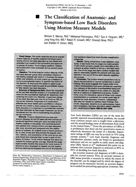 pdf the classification of anatomic and symptom based low back