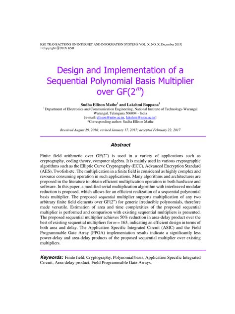 Pdf Design And Implementation Of A Sequential Polynomial Basis Multiplier Over Gf 2m