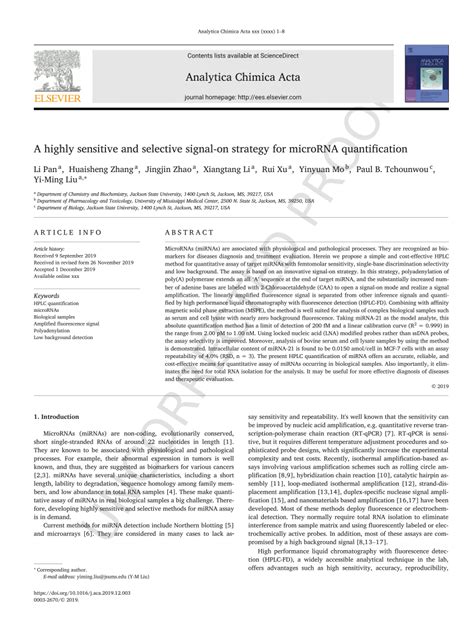 Pdf A Highly Sensitive And Selective Signal On Strategy For Microrna Quantification