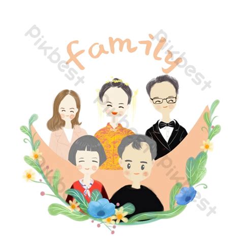 手繪全家福和睦家庭卡通幸福全家福圖案psd元素素材免費下載 Pikbest