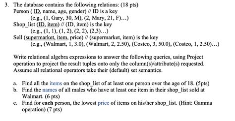 3 the database contains the following relations 18