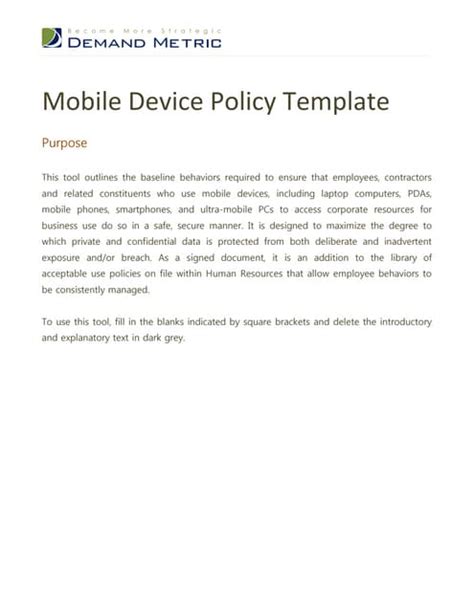 Mobile Device Security Policy Pdf