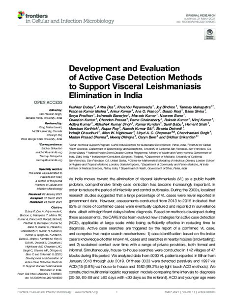 Pdf Development And Evaluation Of Active Case Detection Methods To Support Visceral