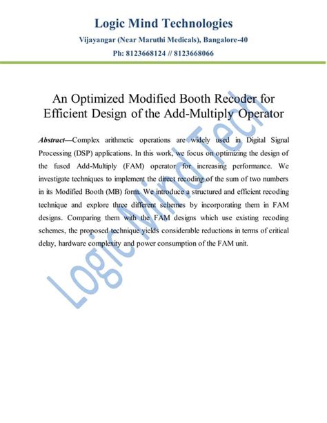 An Optimized Modified Booth Recoder For Efficient Design Of The Add Multiply Operator Docx