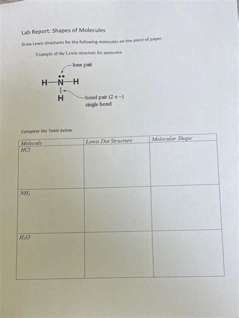 Solved Lab Report Shapes Of Molecules Draw Lewis Structures Chegg Com