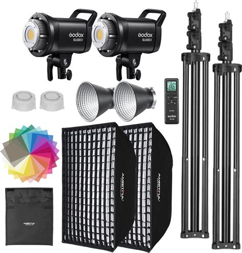 Godox Sl60ii D Led Video Light Kit 2pack Continuous Light Set Square Grid Softbox