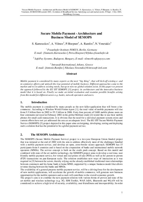 Pdf Secure Mobile Payment Architecture And Business Model Of Semops