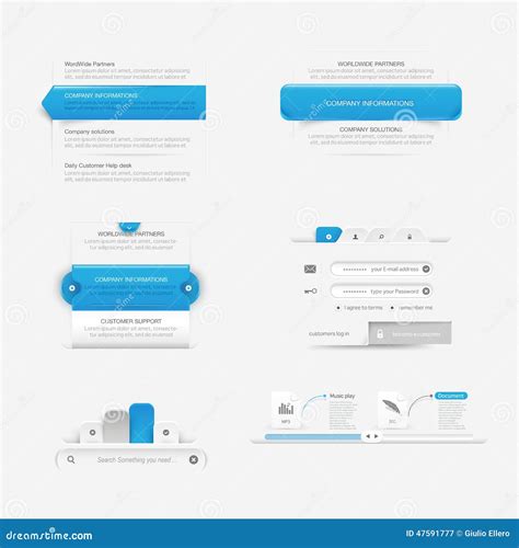 Website Template Design Menu Navigation Elements With Icons Stock