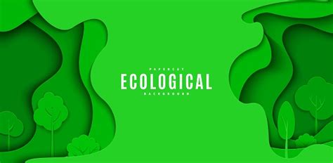 컷 페이퍼 스타일의 추상 녹색 전단지 컷 아웃 나무 잔디 파도 템플릿 지구 포스터 생태 브로셔 프리젠 테이션