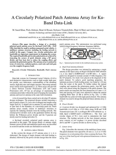 A Circularly Polarized Patch Antenna Array For Ku Band Data Link Pdf Antenna Radio