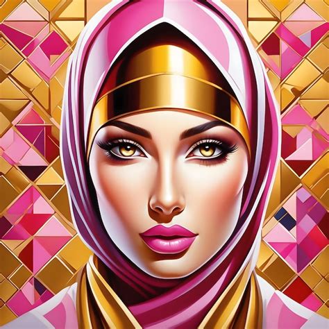 Premium Ai Image Hijab Vector Illustration Muslim Girl Pink