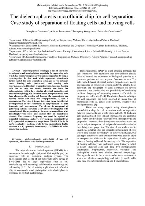 Pdf The Dielectrophoresis Microfluidic Chip For Cell Separation Case