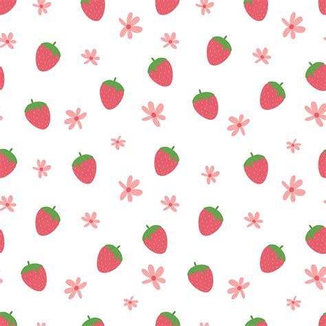 Summer Strawberry Seamless Pattern Cute Simple Fresh Strawberry Background With Flowers Cute