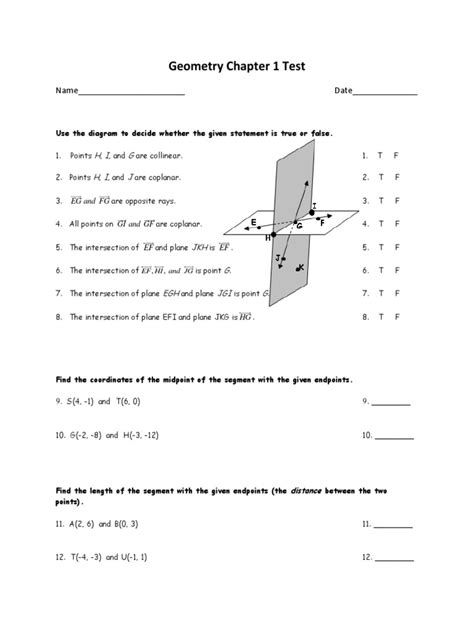 Geometry Chapter 1 Test Angle Plane Geometry